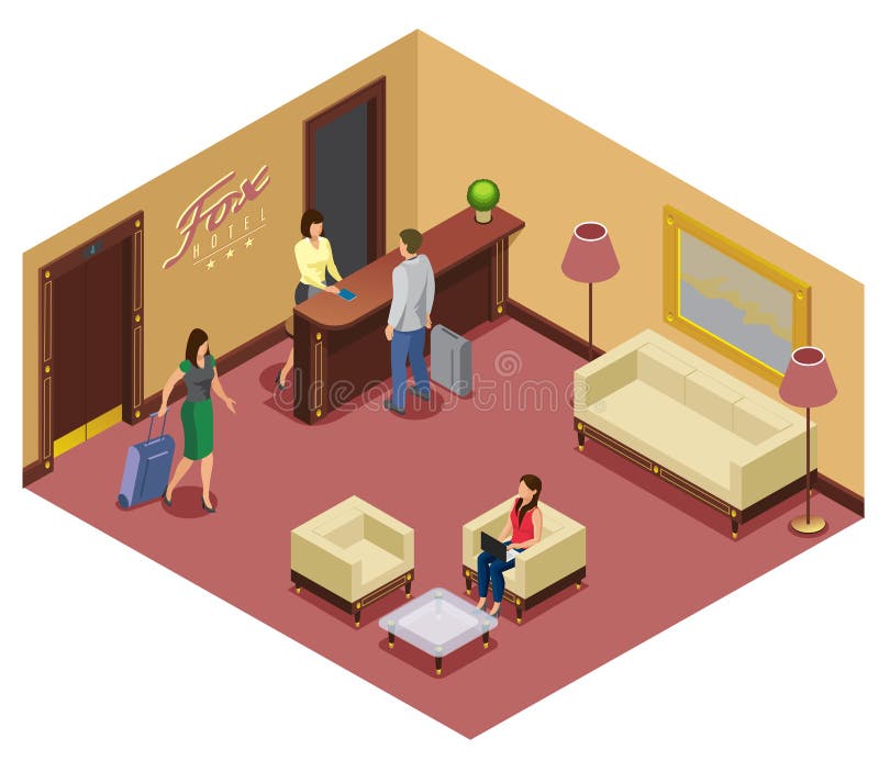 Isometric Hotel Room Interior Concept Stock Vector - Illustration of ...