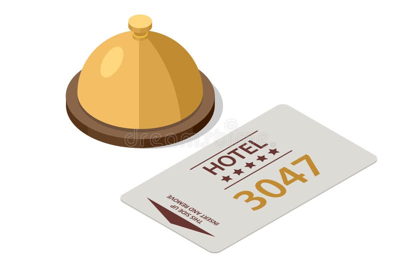 Isometric Hotel Service Bell and Key Card, Reception Bell. Hotel ...