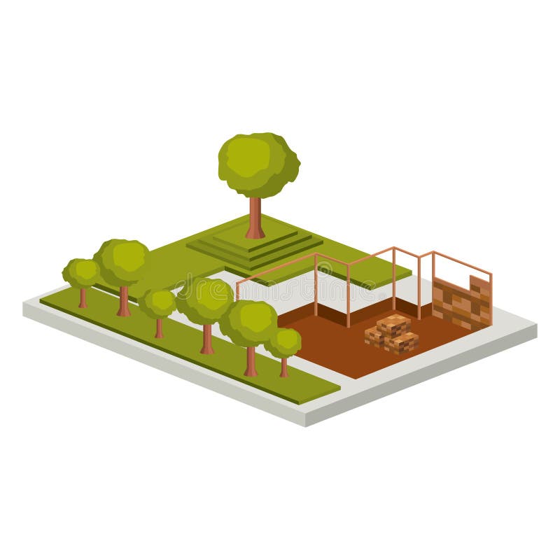 Isometric House Architecture Model and Trees Design Stock Vector ...