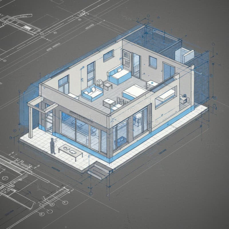 Isometric House Blueprint with Modern Design Stock Illustration ...