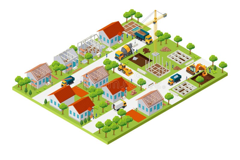 Isometric House Construction Development Industry Vector Illustration ...