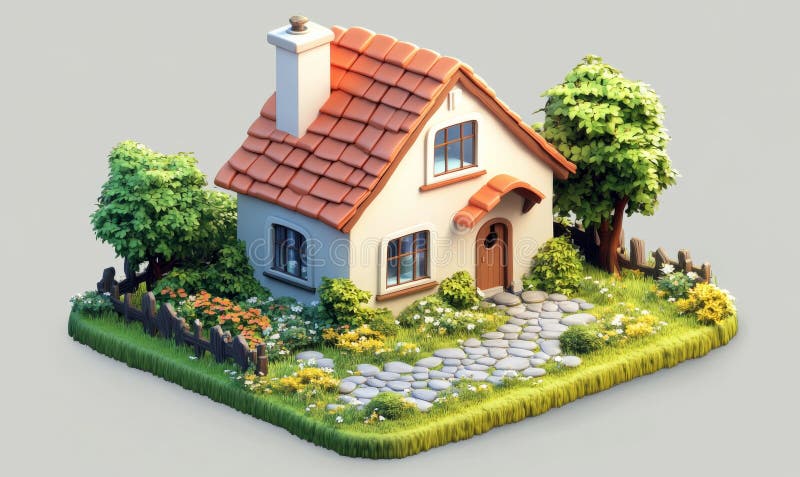 Isometric House with a Front Yard and Windows, Real Estate Icon, 3D ...