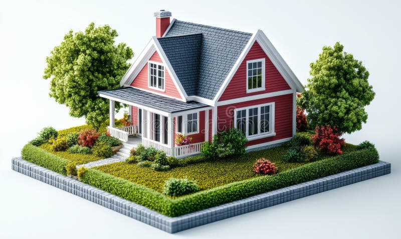 Isometric House with a Front Yard and Windows, Real Estate Icon, 3D ...