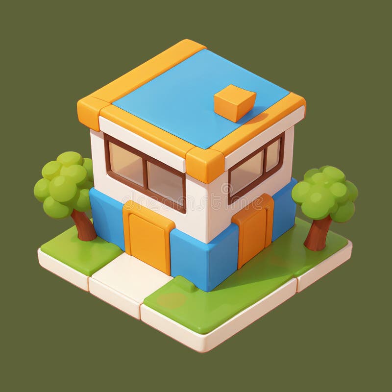 Isometric House Icon Cartoon Illustration Isolated in Green Background ...