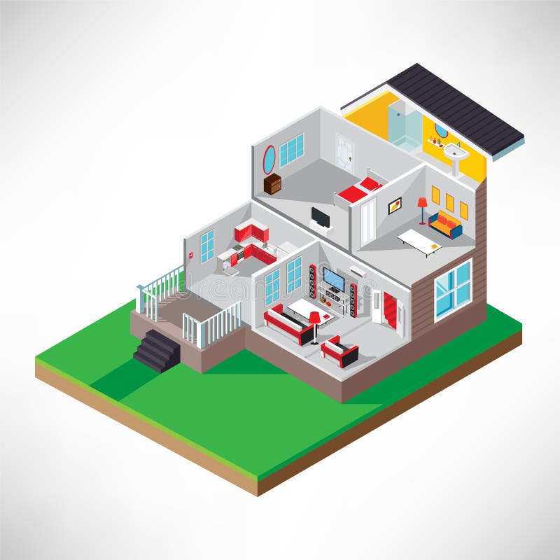 Isometric house. Interior stock vector. Illustration of bedroom - 117359299