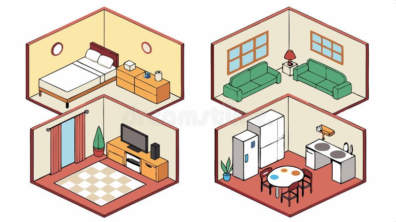 Isometric House Interior, Room Layout Illustration Vector Design ...