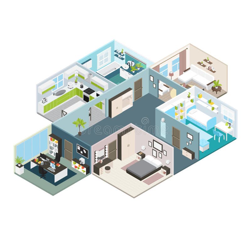 House in Cutaway Isometric View. Vector Stock Vector - Illustration of ...