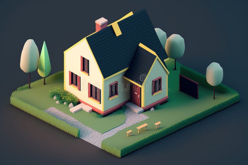 Isometric House with Minimalist Architecture Stock Illustration ...
