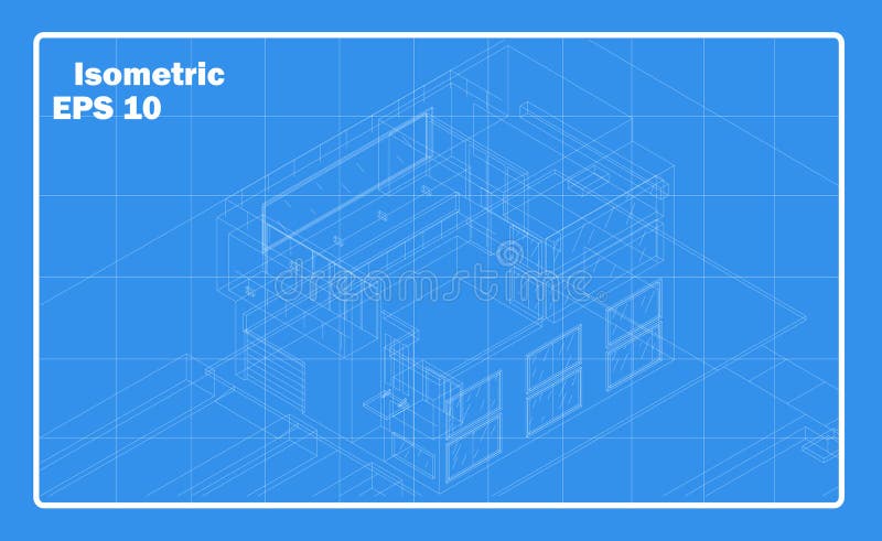 Isometric House Outline.Schematic Building Stock Illustration ...