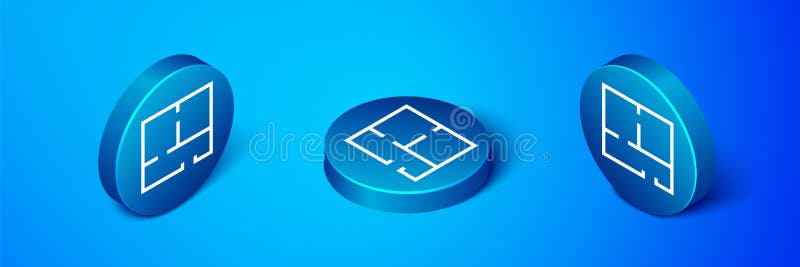 Isometric House Plan Icon Isolated on Blue Background. Blue Circle ...