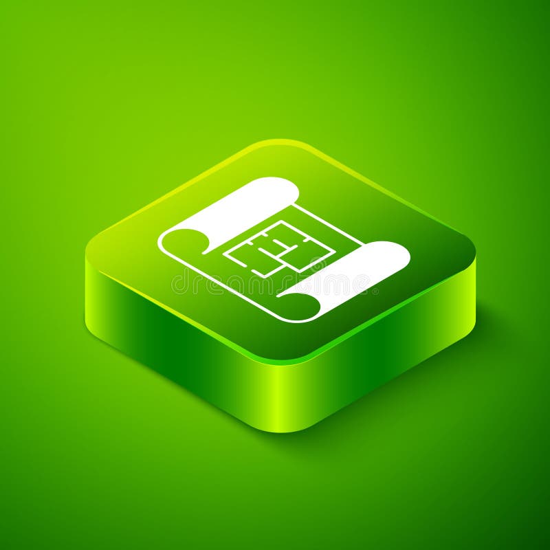 Isometric House Plan Icon Isolated on Green Background. Green Square ...