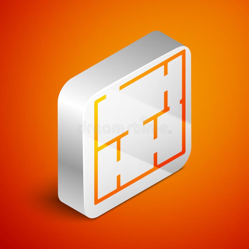 Isometric House Plan Icon Isolated on Orange Background. Silver Square ...