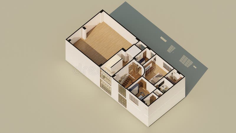 Isometric House Plan with Walk-in Closet Study Room and Terrace ...