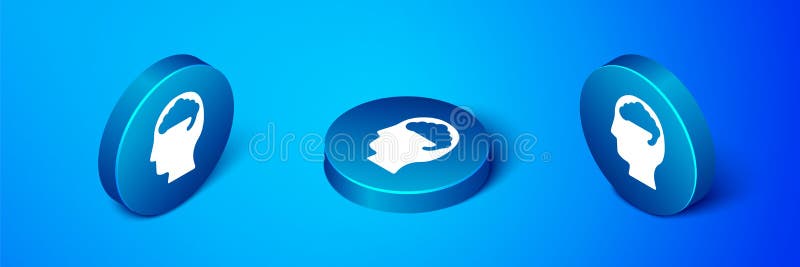 Isometric Human Brain Icon Isolated on Blue Background. Blue Circle ...