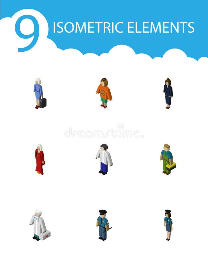 Isometric Human Set of Medic, Female Stock Vector - Illustration of ...
