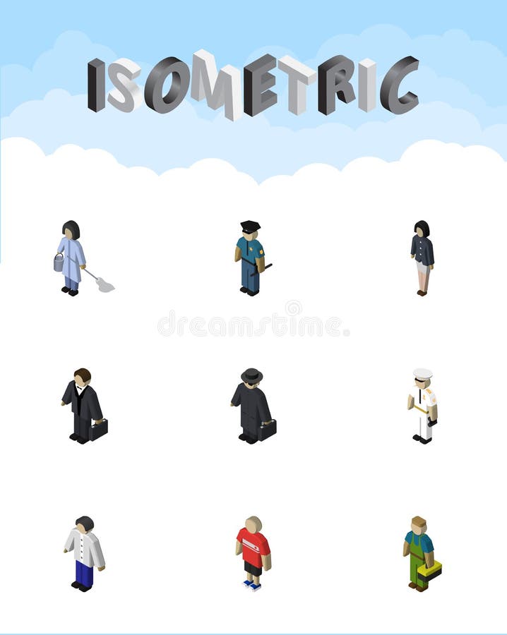 Isometric Human Set of Officer, Guy, Detective and Other Vector Objects ...