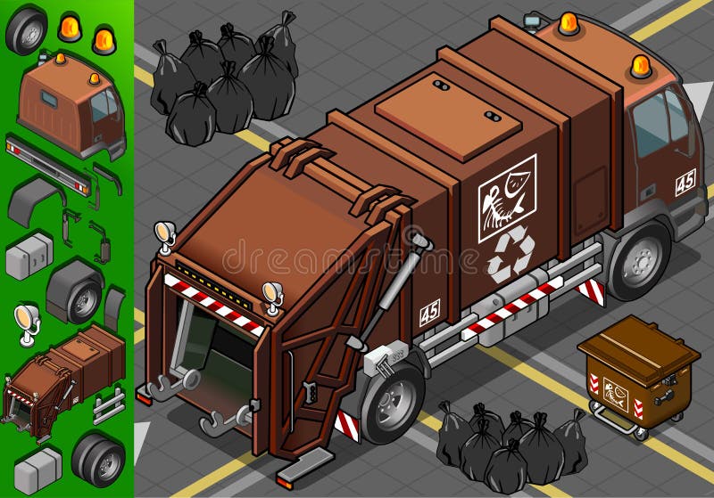 Garbage Truck 01 Vehicle Isometric Stock Vector - Illustration of ...