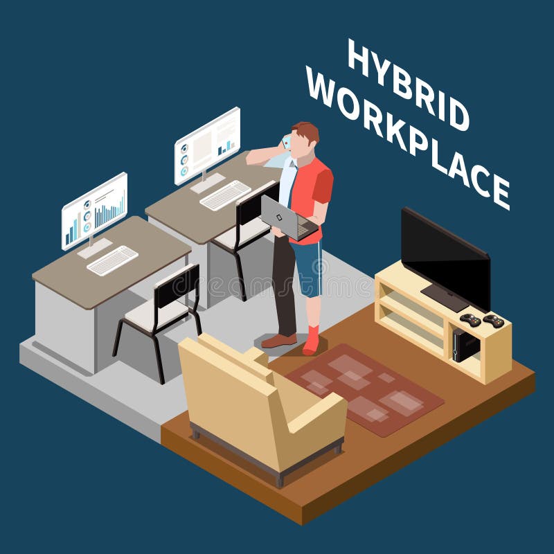 Isometric Hybrid Workplace Concept Stock Illustration - Illustration of ...