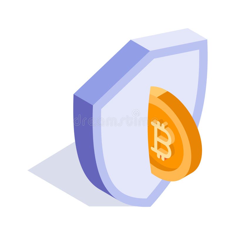 Isometric Icon Depicting a Shield and a Bitcoin Coin, Representing ...