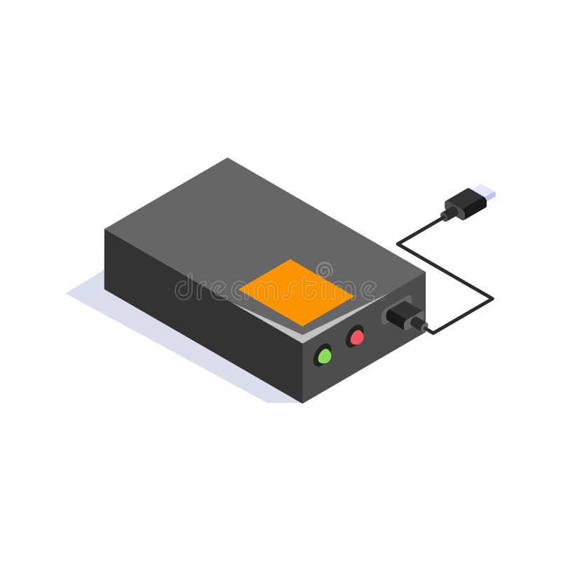 Isometric Icon of an External Hard Drive with USB Connectivity for Data ...