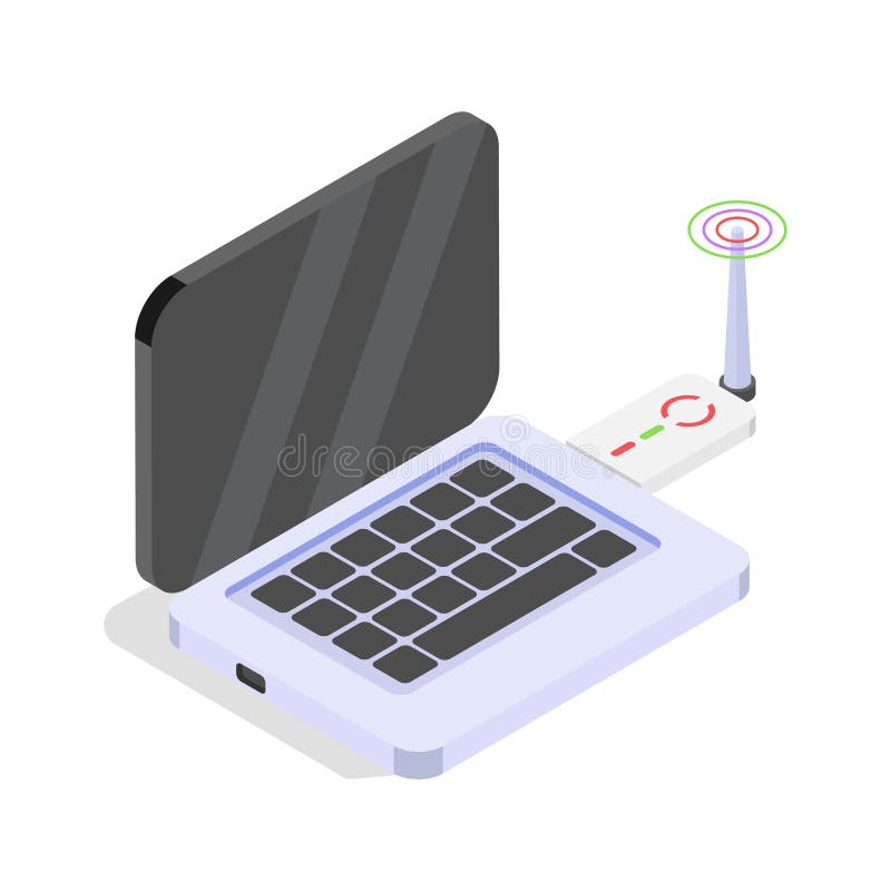 Isometric Icon of a Laptop Computer Connected To a Wireless Modem ...