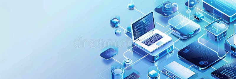 Isometric Icon of a Laptop Computer Surrounded by Various Electronic ...