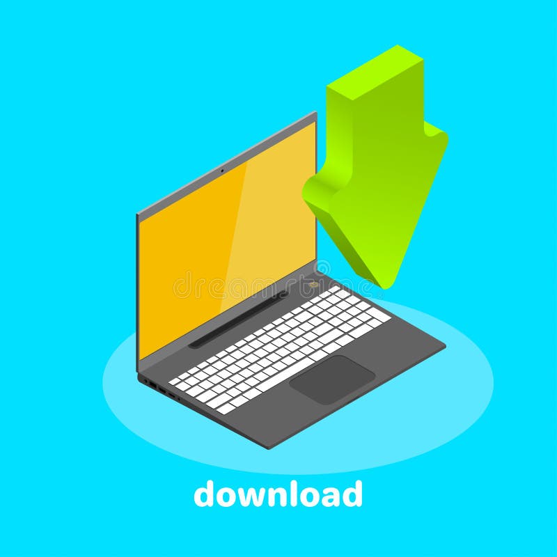 Isometric Icon, Laptop and Down Arrow, Download Digital Data Stock ...