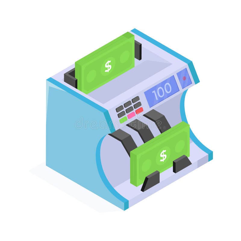 Isometric Icon of a Money Counting Machine Processing and Verifying ...