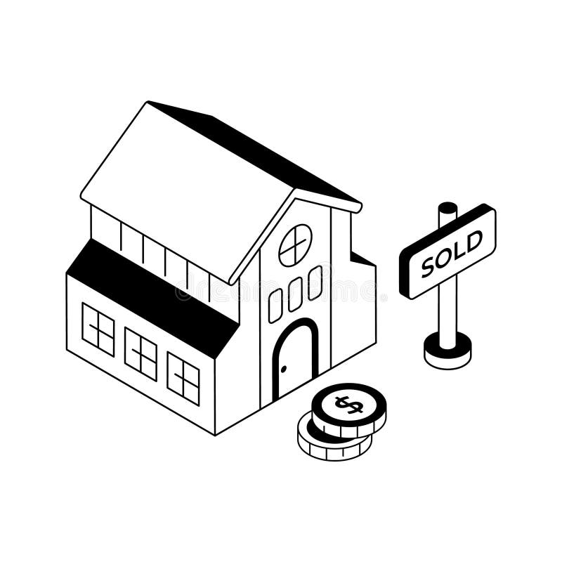 An Isometric Icon Perfectly Showing House Sold Status Stock Vector ...