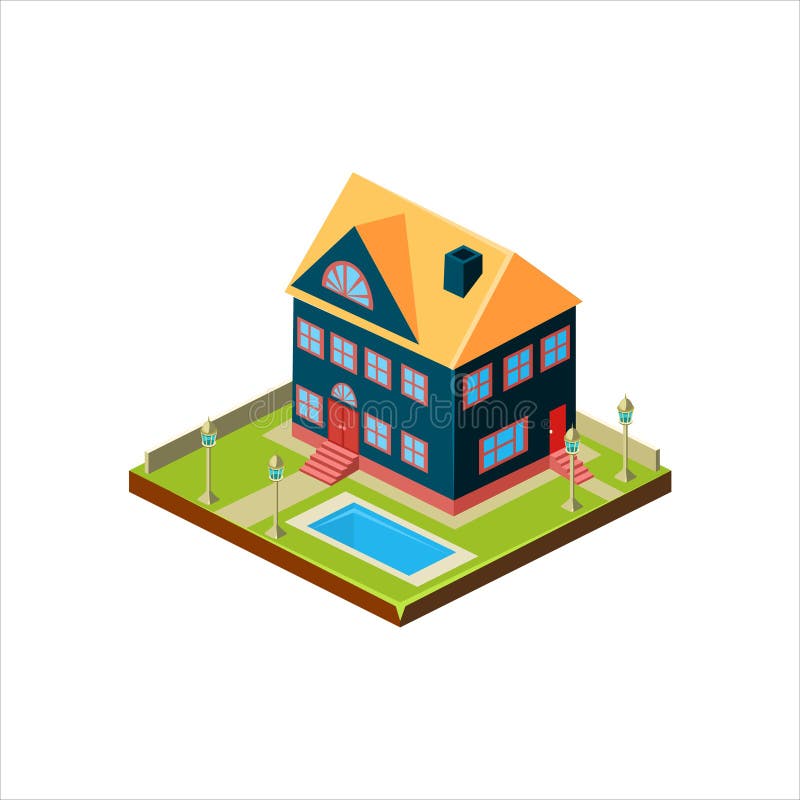 Isometric Icon Representing Modern House with Backyard Stock Vector ...