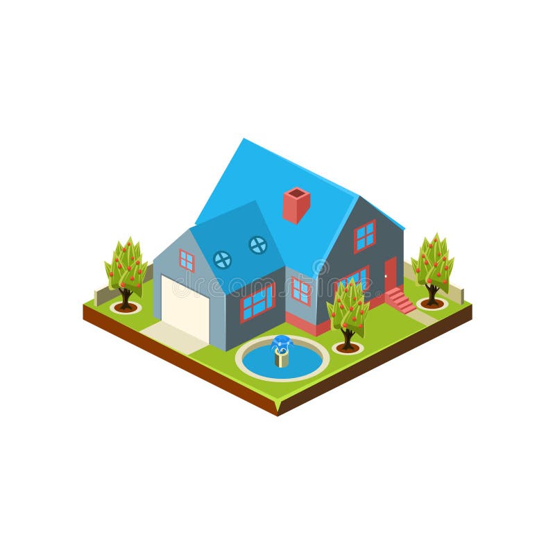 Isometric Icon Representing Modern House with Backyard Stock Vector ...