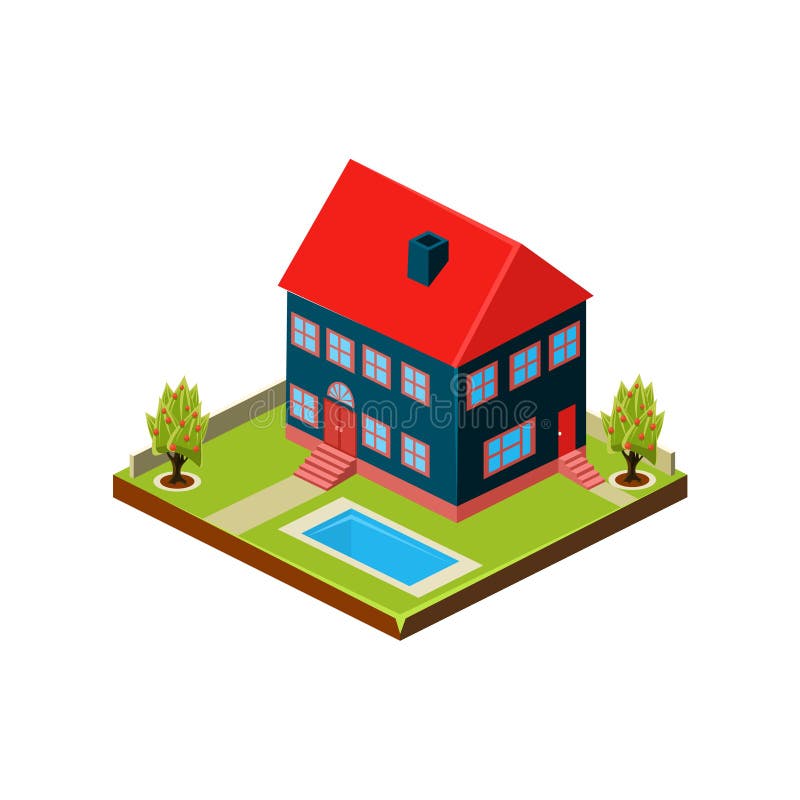 Isometric Icon Representing Modern House with Backyard Stock Vector ...
