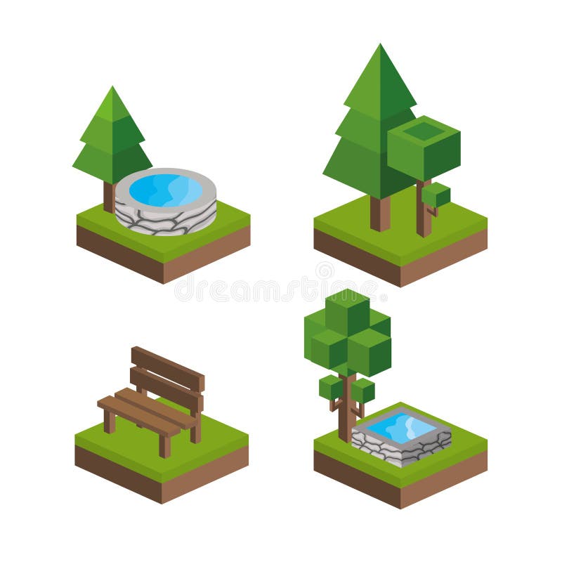 Isometric icon set design stock vector. Illustration of pine - 203176462