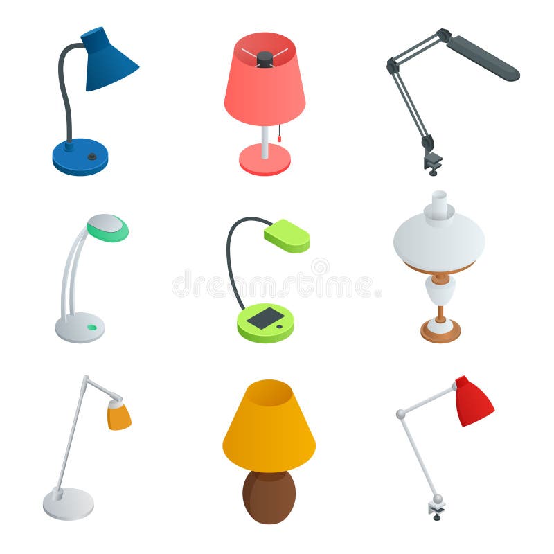 Isometric Icon Set of Lamps. Modern Designe Flat Style. Stock Vector ...