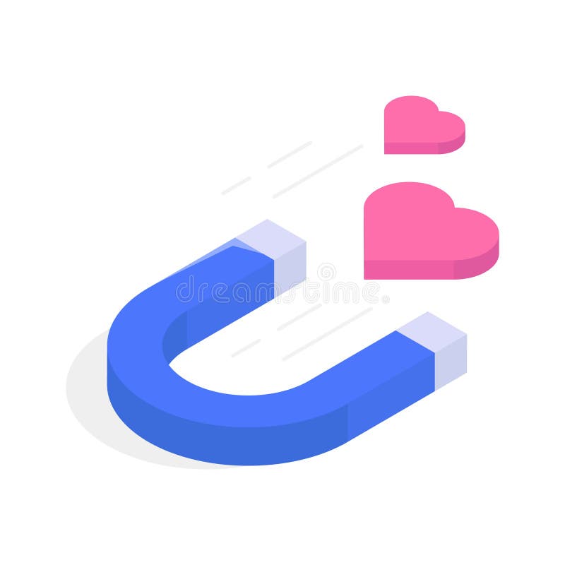 This Isometric Icon Showcases a Powerful Magnet Attracting Two Hearts ...