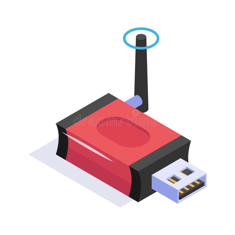 Isometric Icon of a Usb Wifi Adapter with an Antenna Stock Vector ...