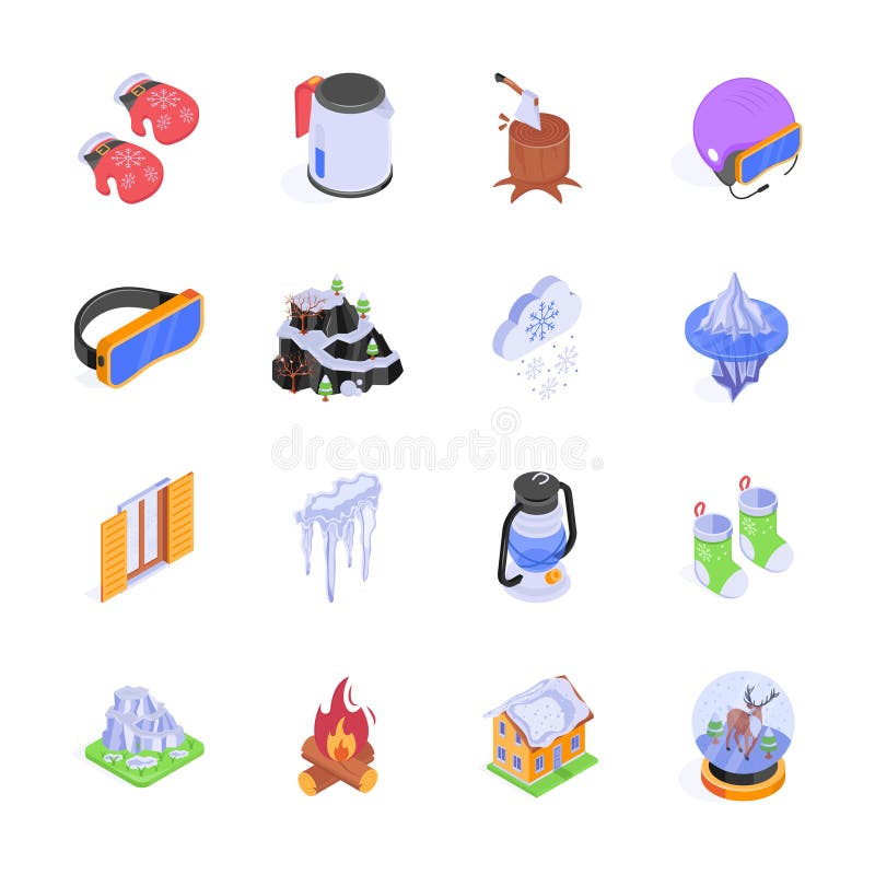 Isometric Icons for Cold Weather Adventures Stock Illustration ...