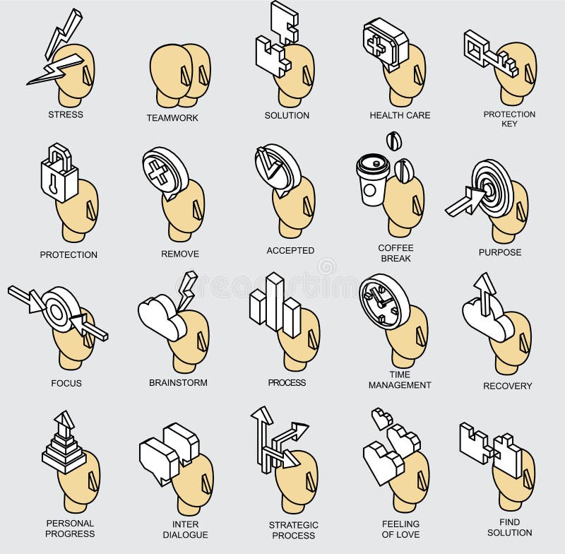 Isometric Icons Collection of Human Brain Process Stock Vector ...