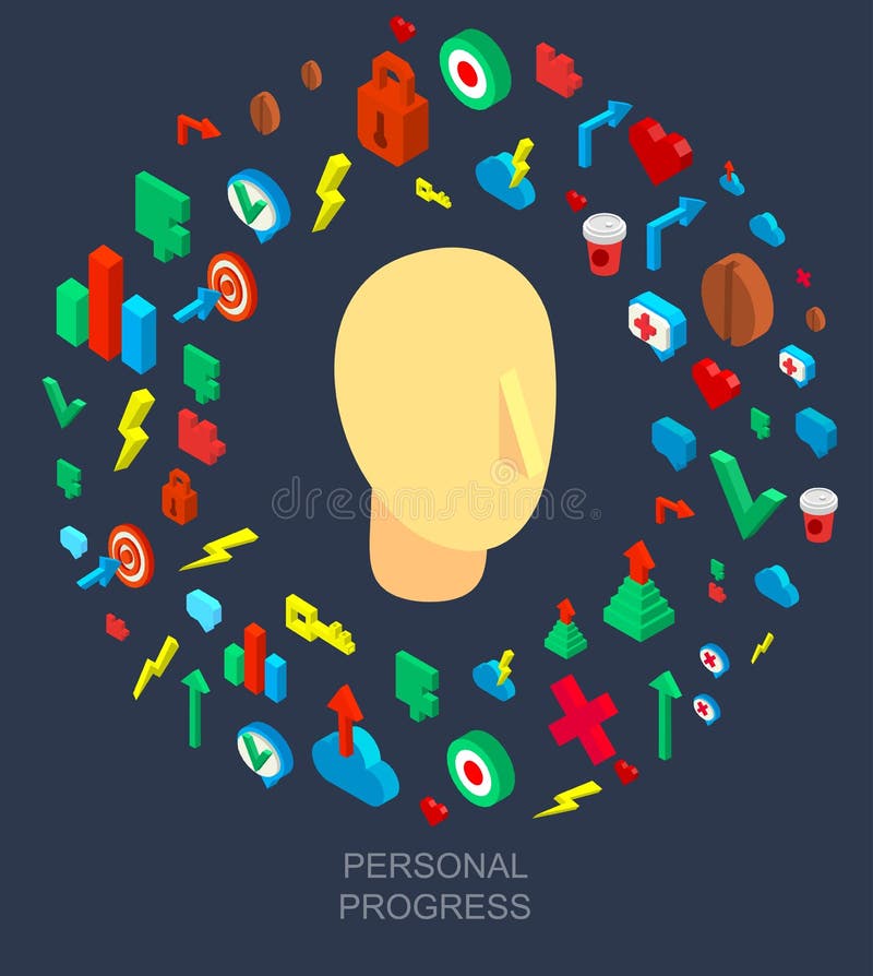 Isometric Icons Collection of Human Brain Process Stock Vector ...