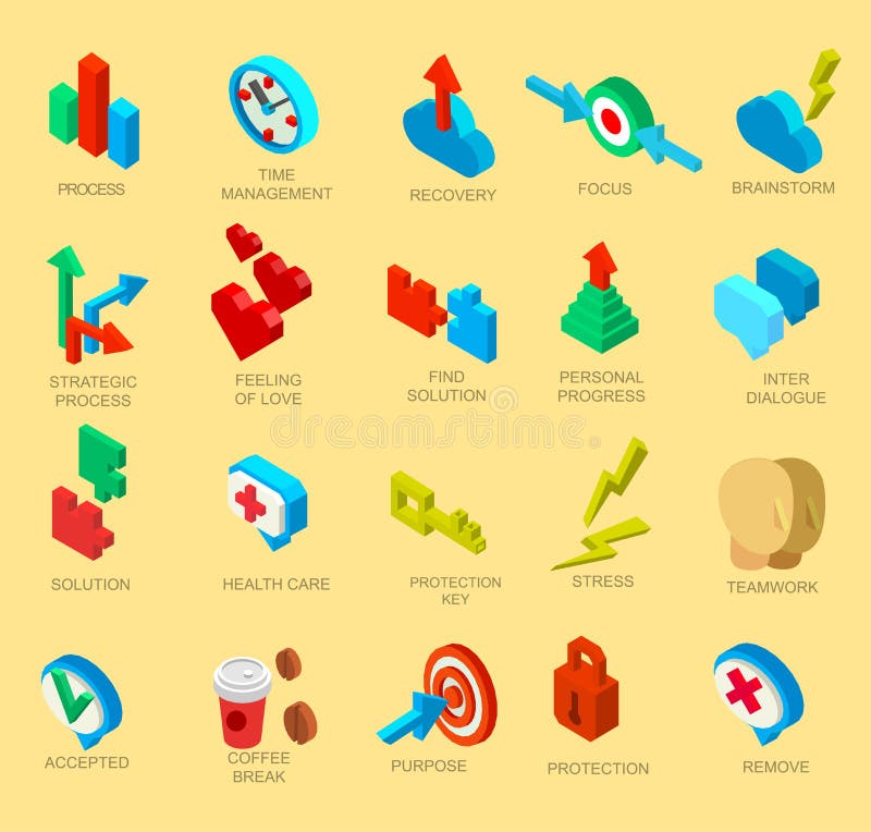 Isometric Icons Collection of Human Brain Process Stock Vector ...