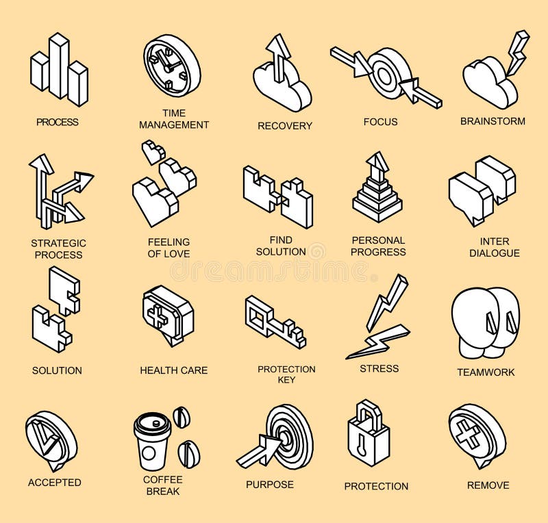 Isometric Icons Collection of Human Brain Process Stock Vector ...