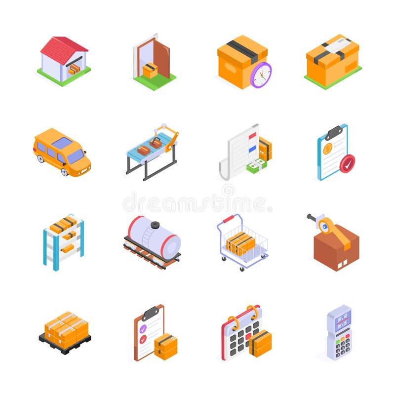 Isometric Icons Depicting Various Logistics and Supply Chain Processes ...
