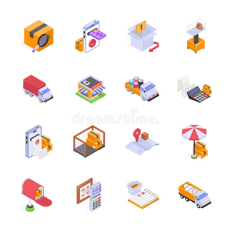 Isometric Icons of Ecommerce and Logistics Concepts. Stock Illustration ...