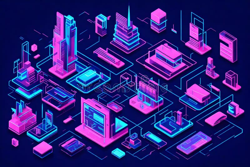 Isometric Illustration of Advanced Tech Design Over a Solid Blue ...