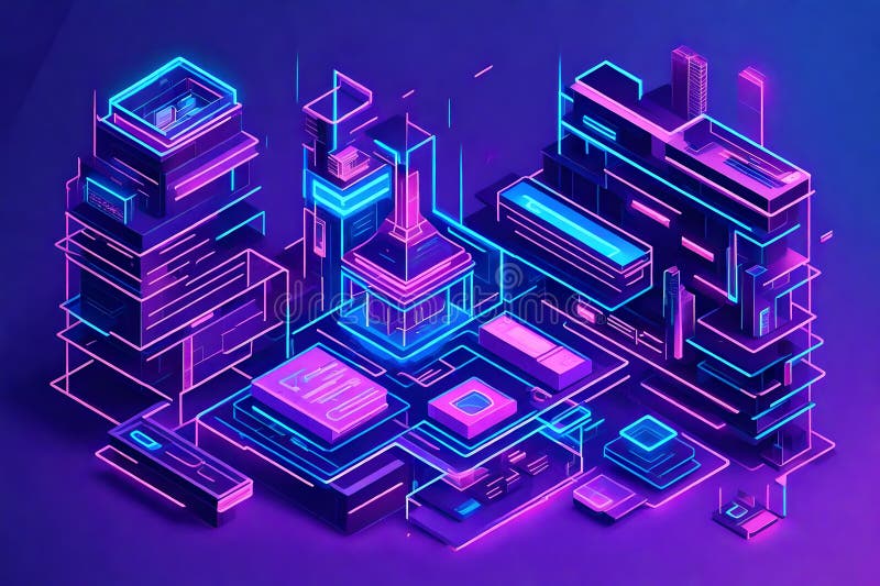 Isometric Illustration of Advanced Tech Design Over a Solid Blue ...