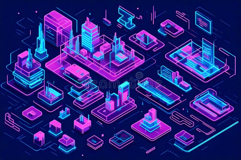 Isometric Illustration of Advanced Tech Design Over a Solid Blue ...