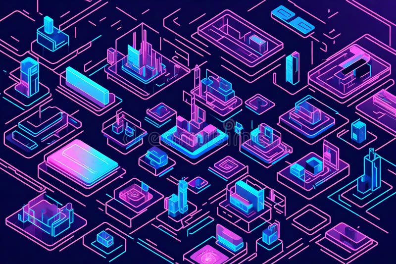 Isometric Illustration of Advanced Tech Design Over a Solid Blue ...