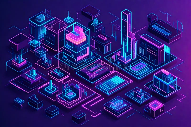 Isometric Illustration of Advanced Tech Design Over a Solid Blue ...