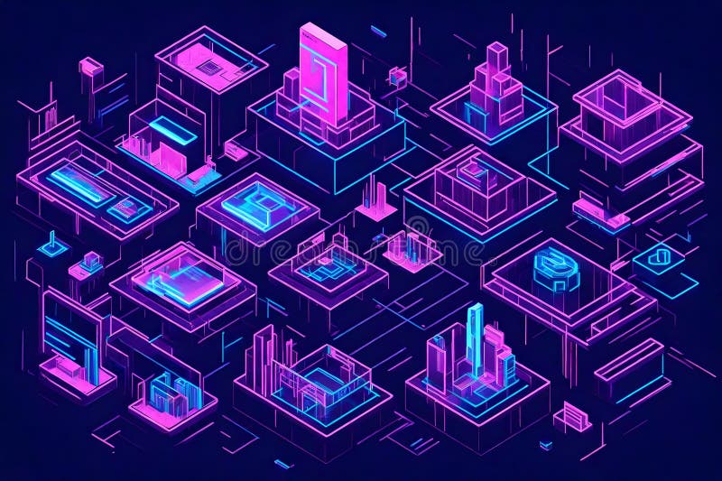 Isometric Illustration of Advanced Tech Design Over a Solid Blue ...