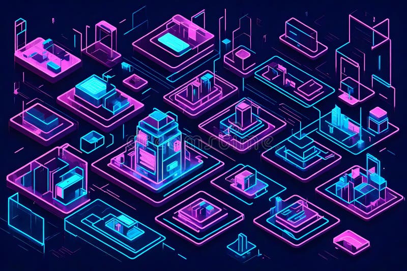 Isometric Illustration of Advanced Tech Design Over a Solid Blue ...